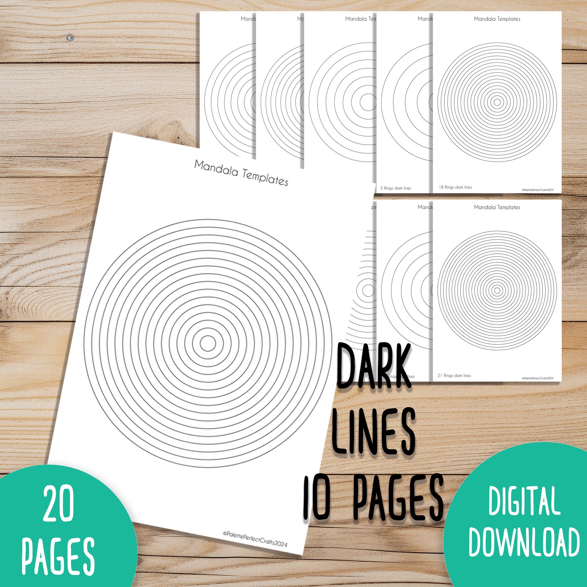 20 Mandala Grid Templates Ring Mandalas, Dark and Feint Line Templates ...