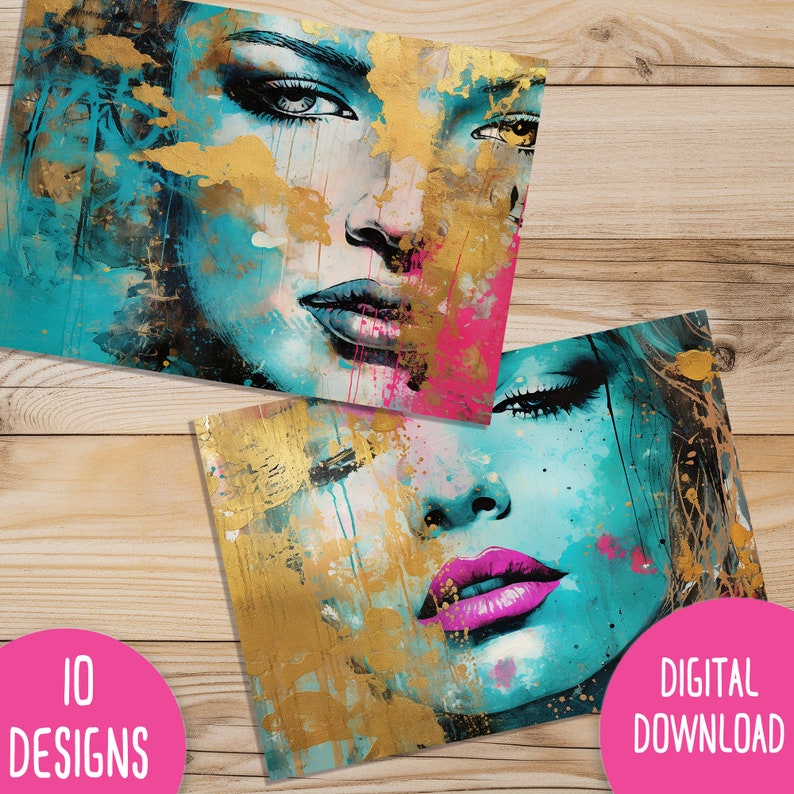 Mixed Media Faces Junk Journal Digital Paper Pack, Instant Download ...