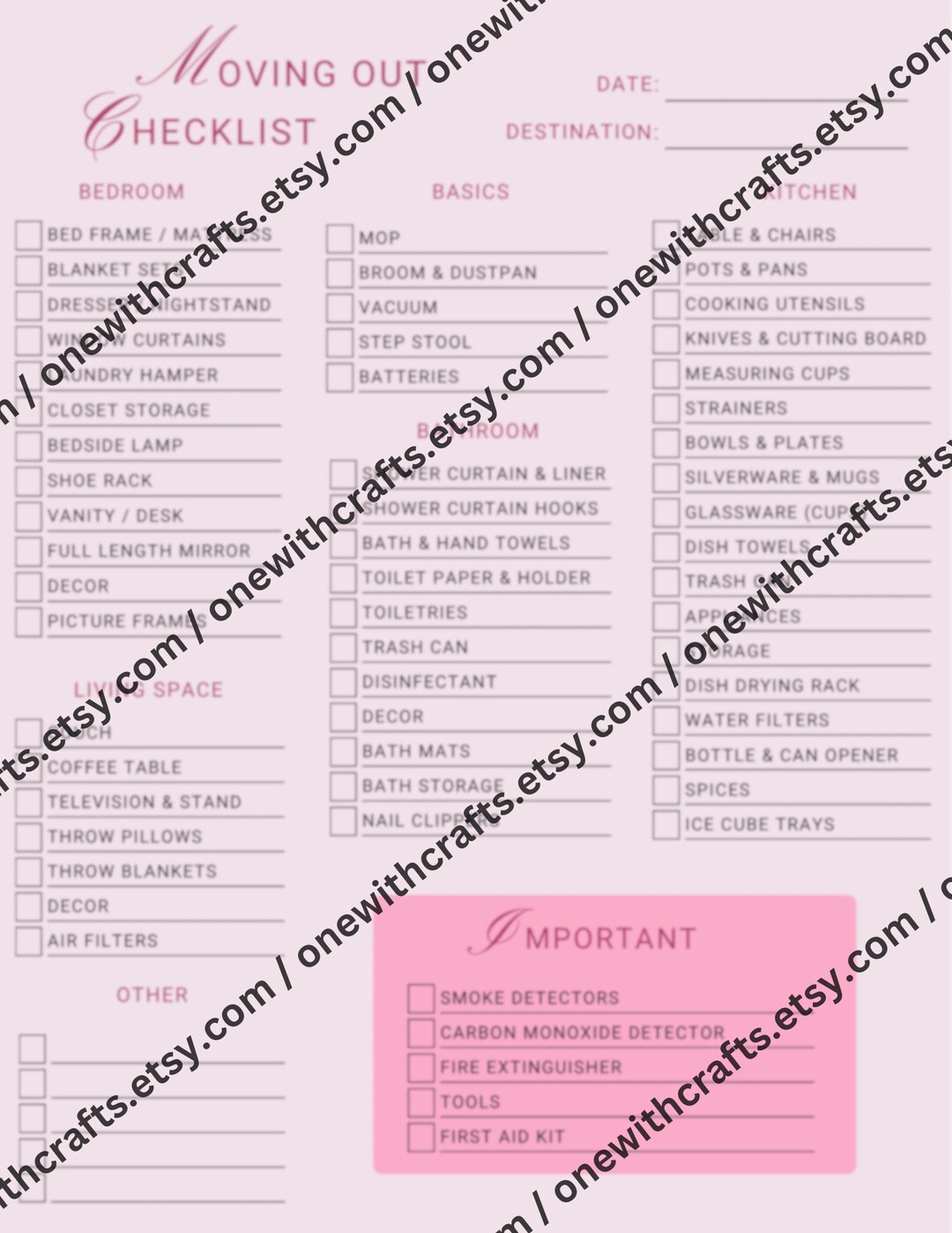 Printable Moving Out Checklist (digital Download) - Etsy
