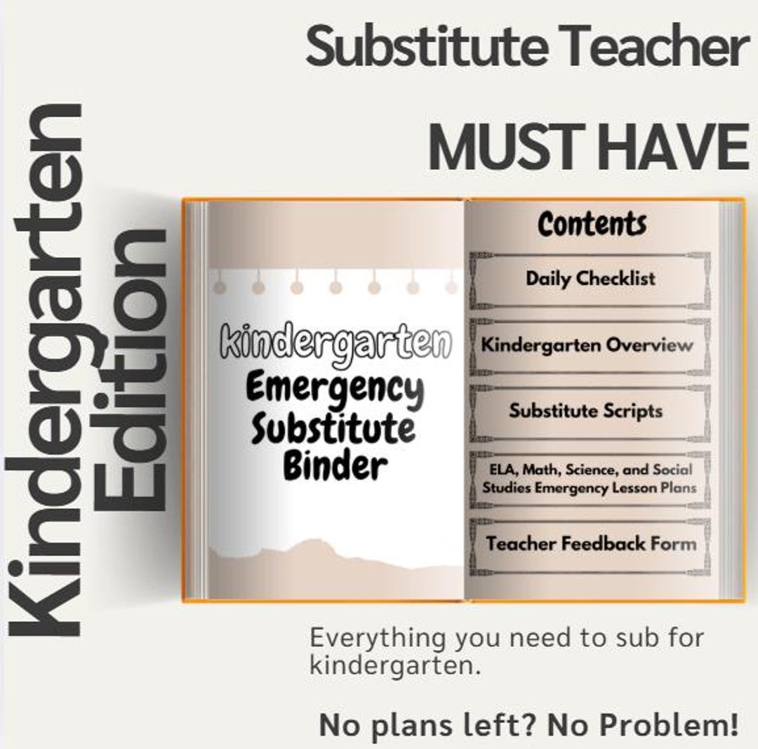 Kindergarten Emergency Substitute Binder| No Lesson Plans Left? This ...