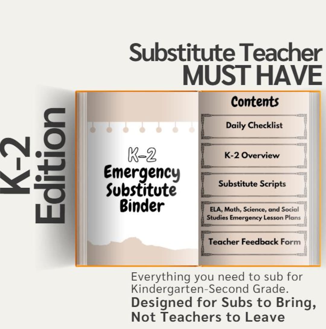 K–2 Emergency Substitute Binder Bundle | for Substitute Teachers to ...