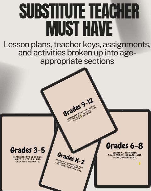 Substitute Teacher Binder: Emergency Lesson Plans K-12 (digital ...