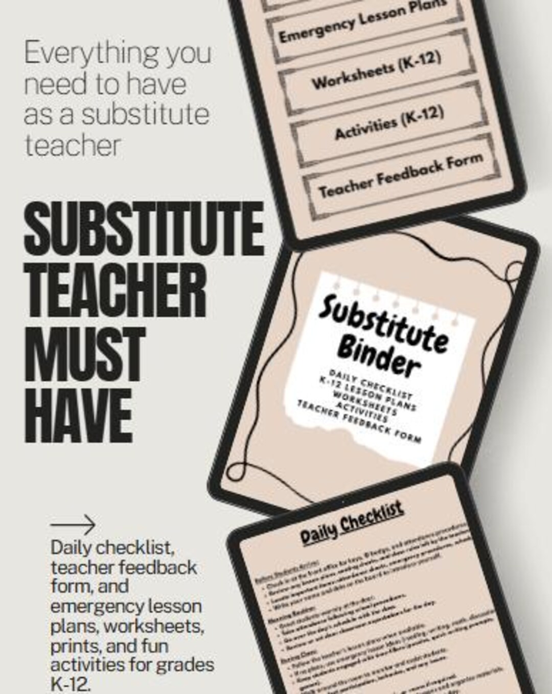 Substitute Teacher Binder: Emergency Lesson Plans K-12 (digital ...