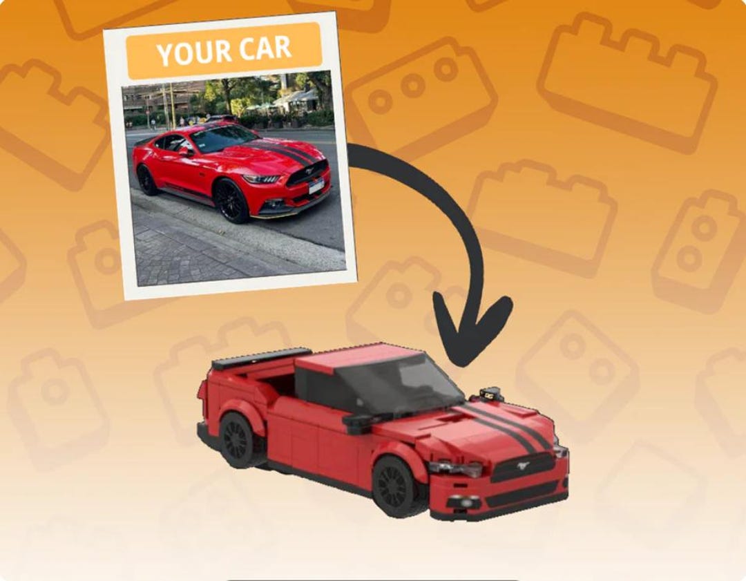 Personalised Photo Car Brick Figure Set Featuring a Car Model & Custom ...