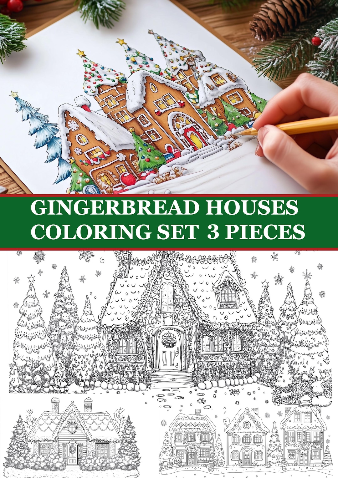 Christmas Gingerbread House Coloring Pages - Etsy UK