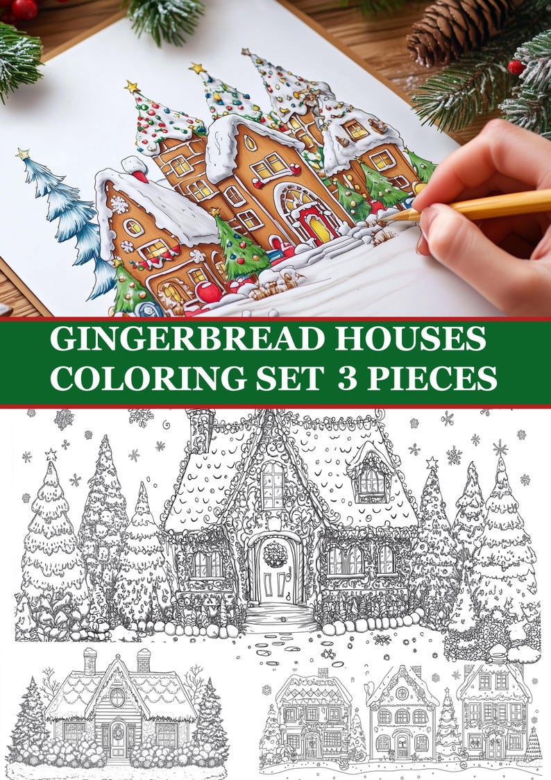 Christmas Gingerbread House Coloring Pages - Etsy