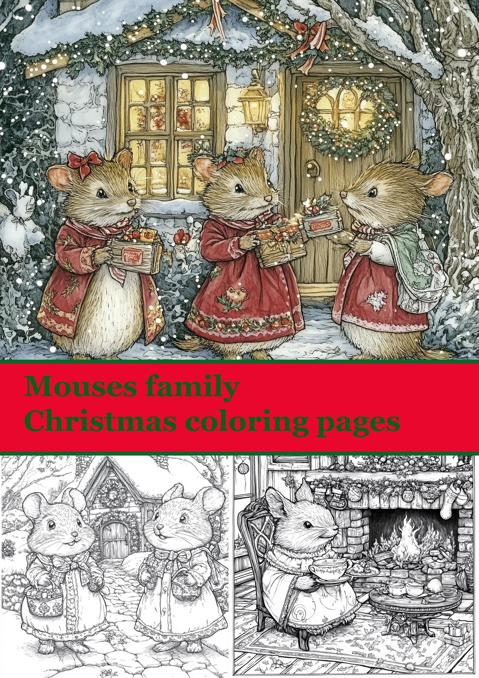 Atmospheric Christmas Mouse Family Coloring Pages - Etsy