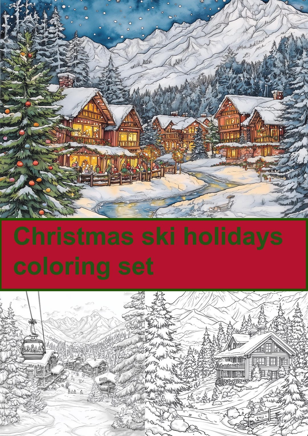 Ski Resort Coloring Pages, Winter Holiday Digital Download , Christmas ...