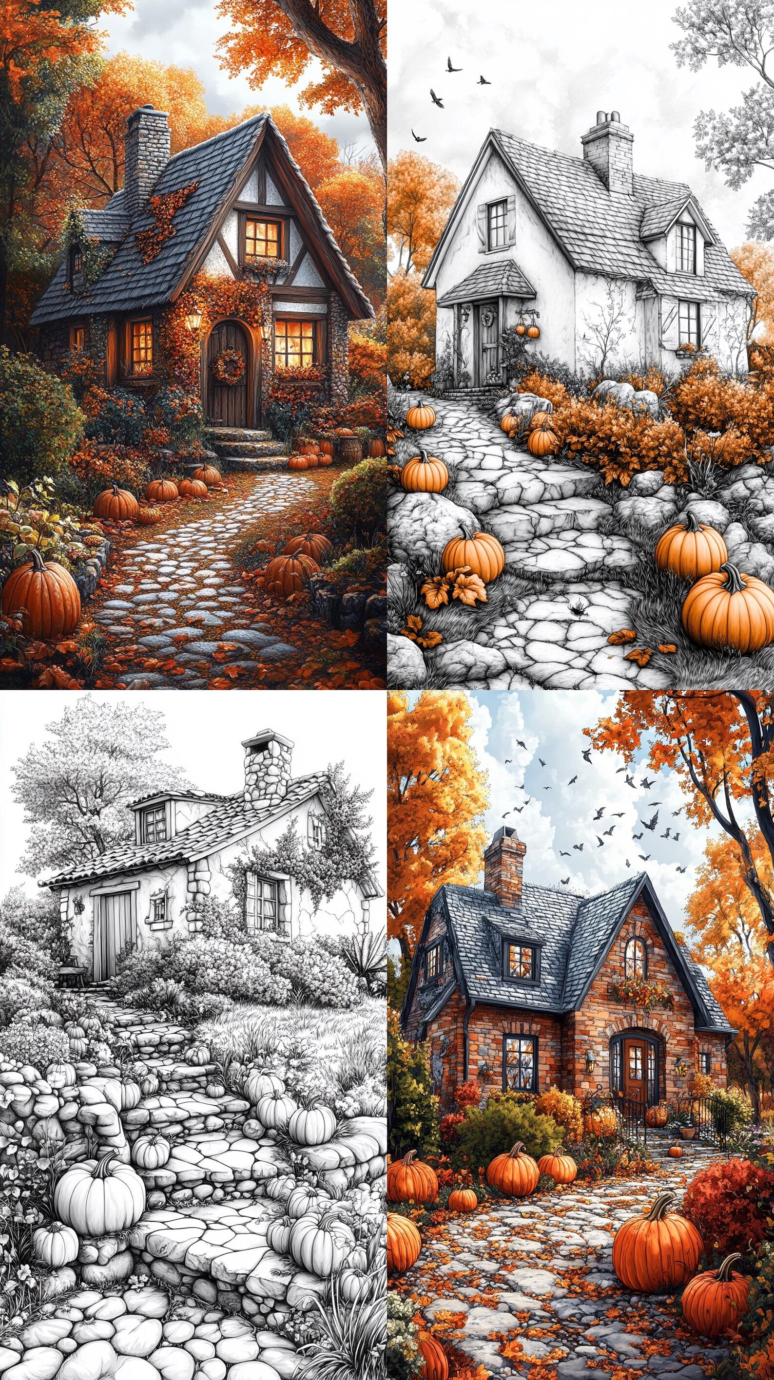 Coloring 5 Pages Small Autumn Atmosphere Cottage With a Garden - Etsy