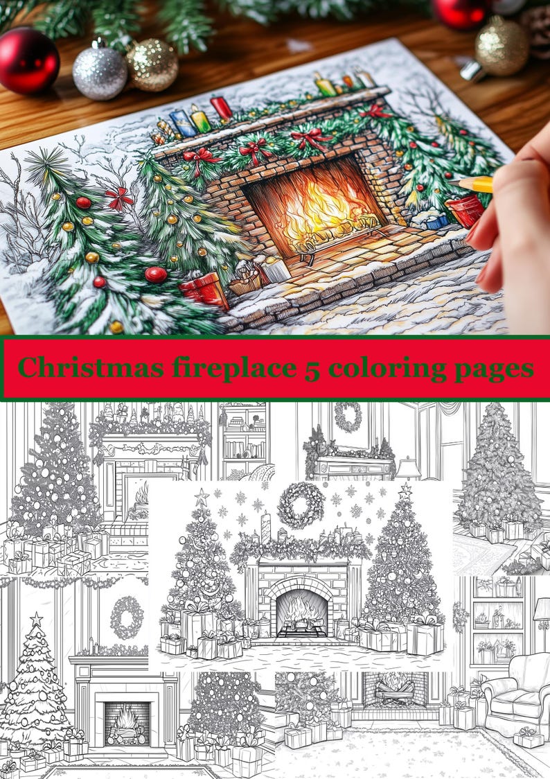 Christmas Fireplace Coloring Pages - Etsy