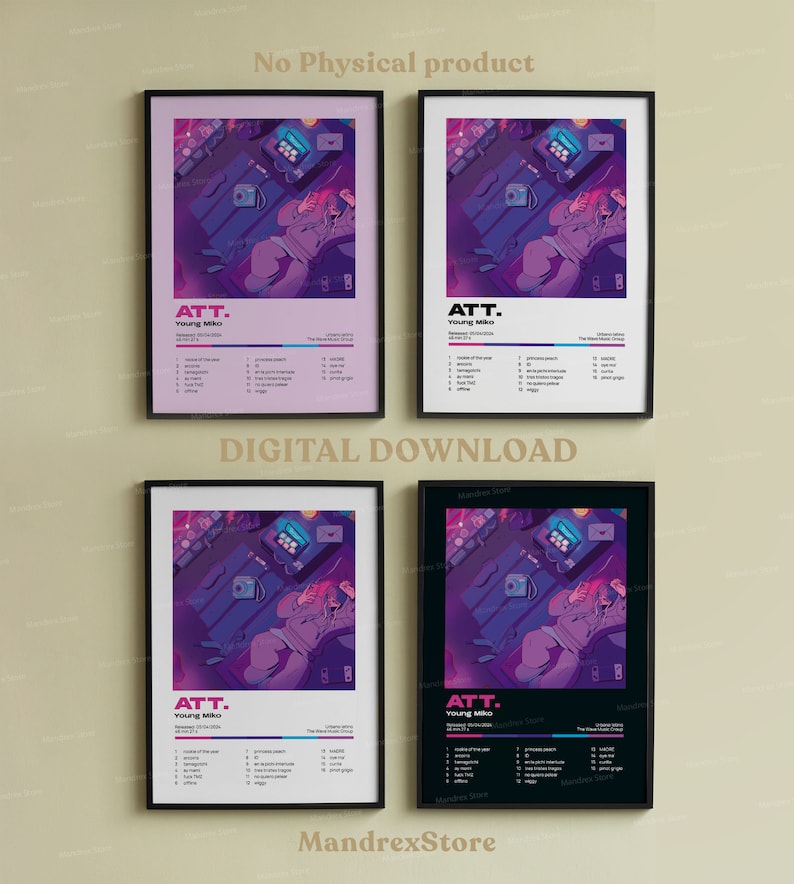 Young Miko Att. 4 Album Covers, Digital Printable, Poster, Home Decor, Latin Urban, Wall Cover ...