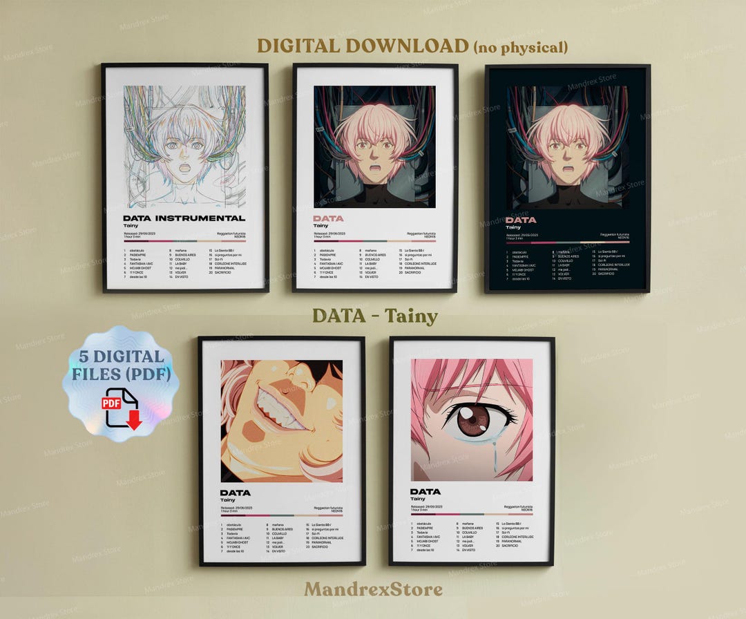 DATA TAINY, 5 Digital Album Covers, A2 Digital Printable, Home Decor, Latin Urban, Reggaeton ...