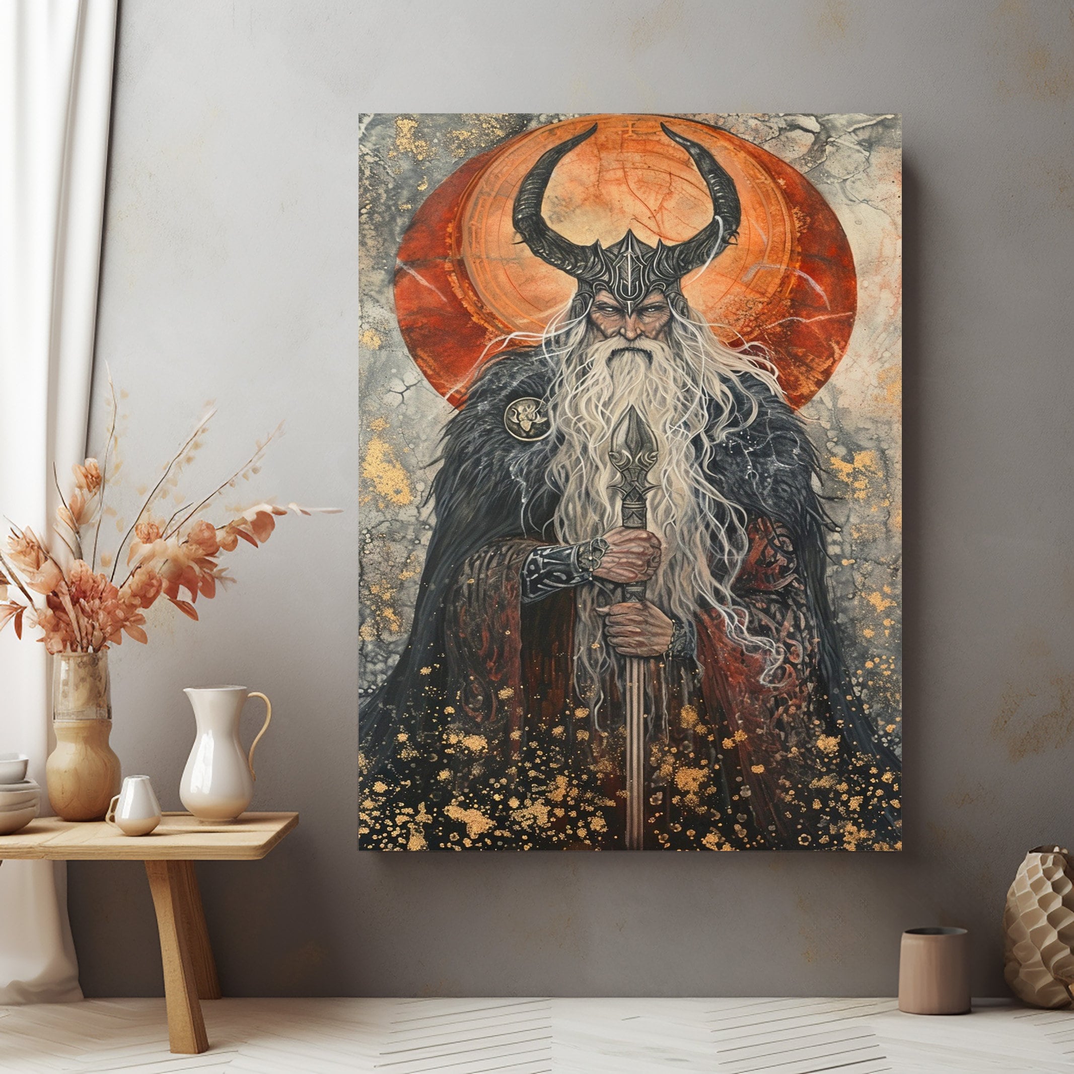 Odin Canvas, Dark Norse Canvas, Vikings Wall Art, Norse Mythology ...