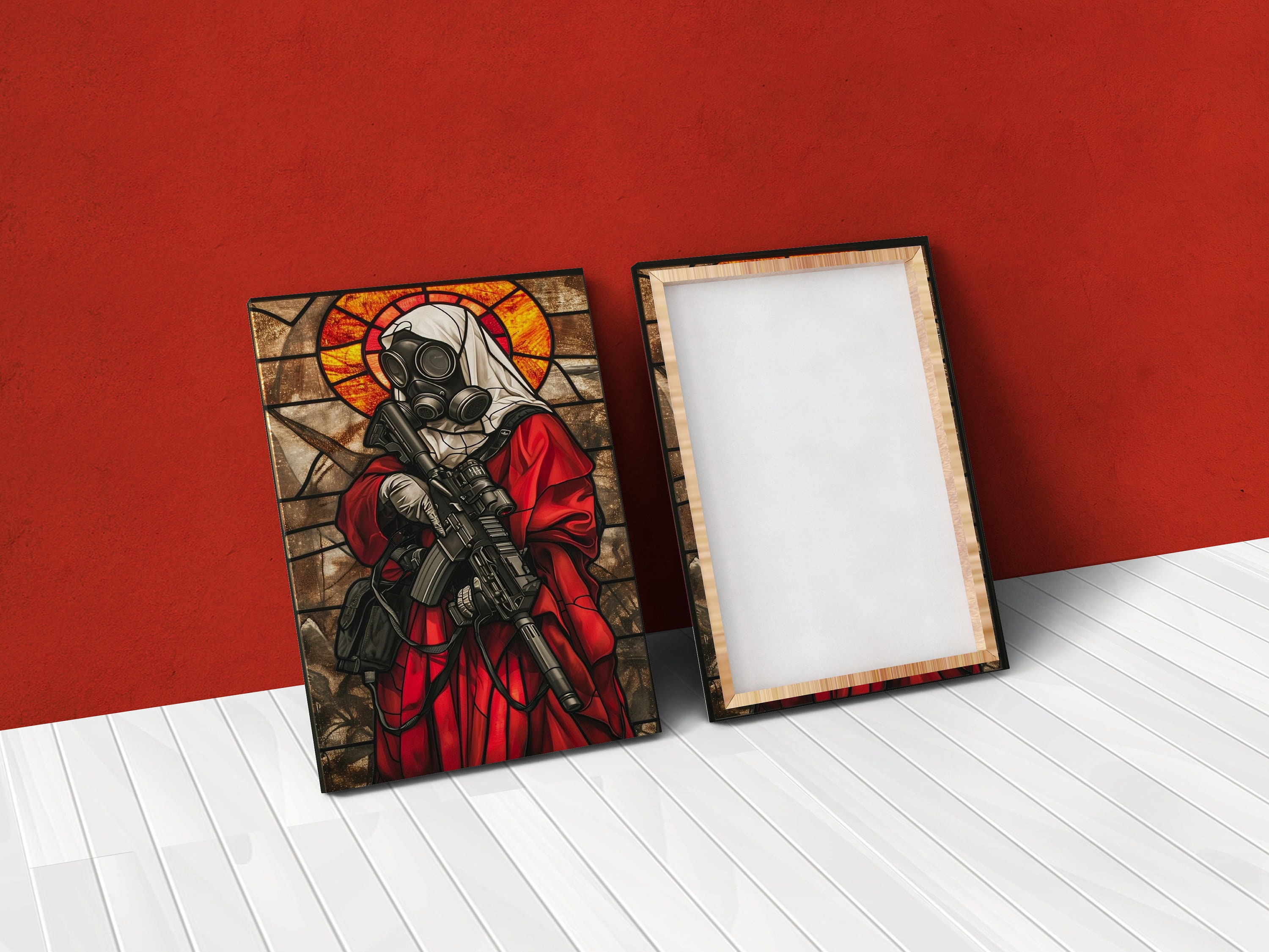 A Nun With a Gas Mask and an M16 Rifle on Stained Glass - Etsy