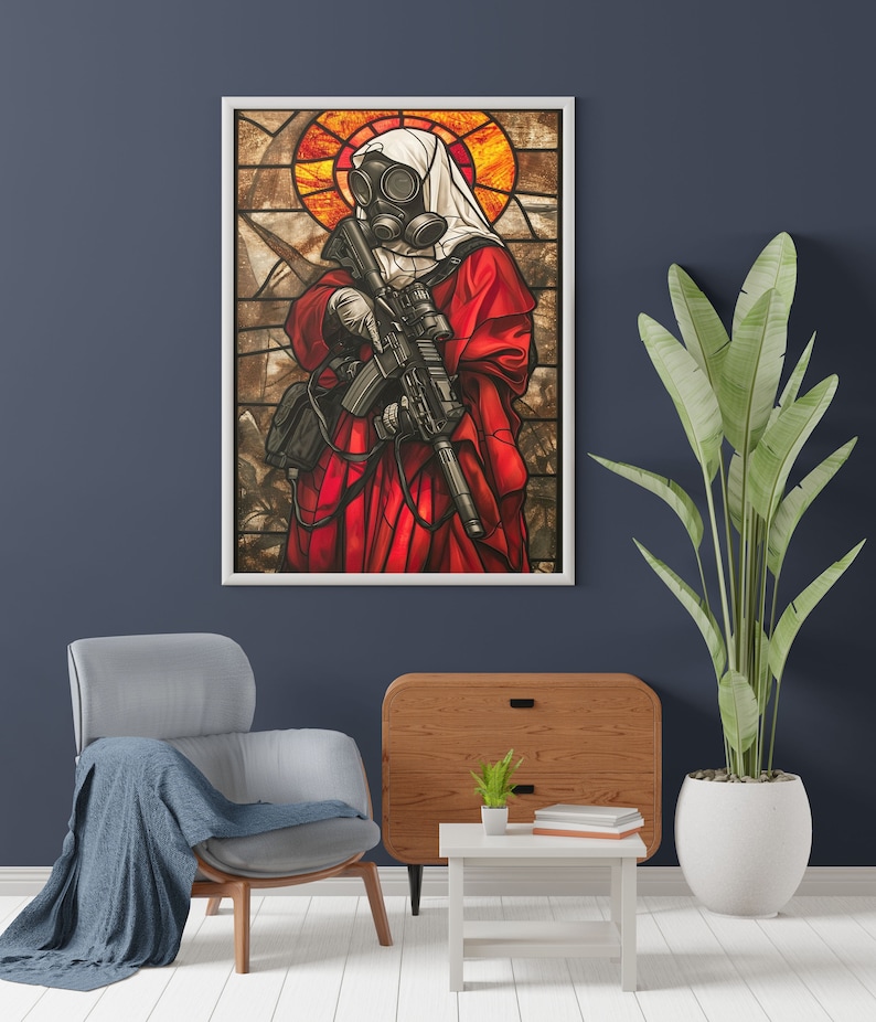 A Nun With a Gas Mask and an M16 Rifle on Stained Glass - Etsy