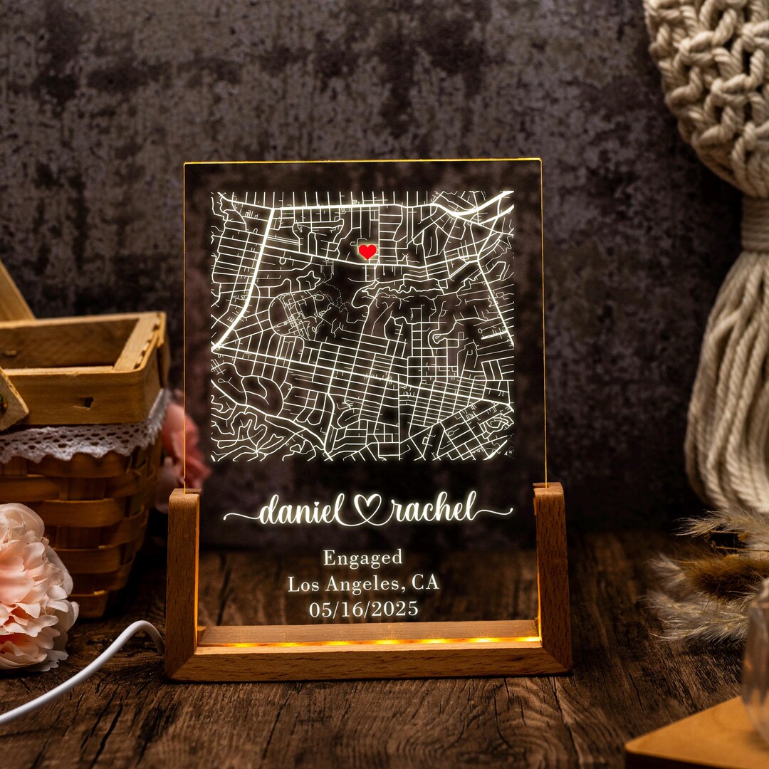 Custom Map Night Light, Personalized Engagement Gift for Couple, Our ...