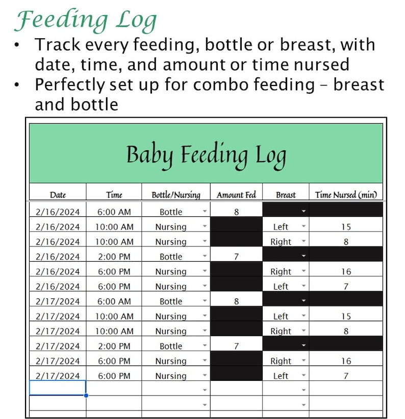 Complete Baby Tracker Google Sheets Spreadsheet, Feeding, Diaper, and ...