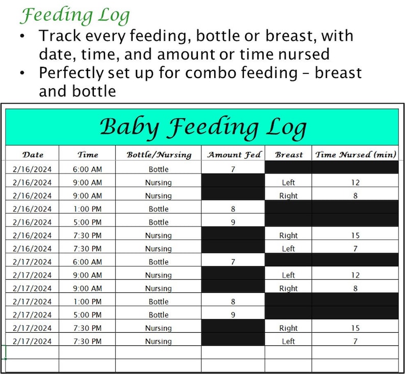 Complete Baby Tracker Excel Spreadsheet, Feeding, Diaper, and Sleep Log ...
