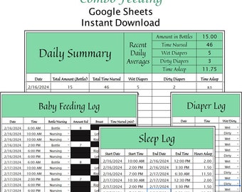 Complete Baby Tracker Excel Spreadsheet, Feeding, Diaper, and Sleep Log ...