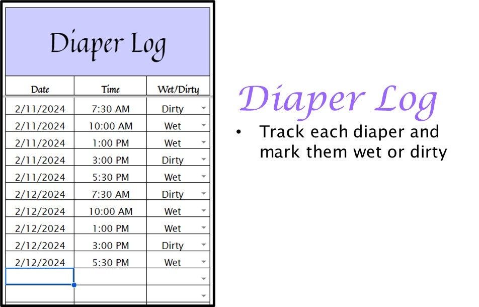 Complete Baby Tracker Google Sheets Spreadsheet, Feeding, Diaper, and ...