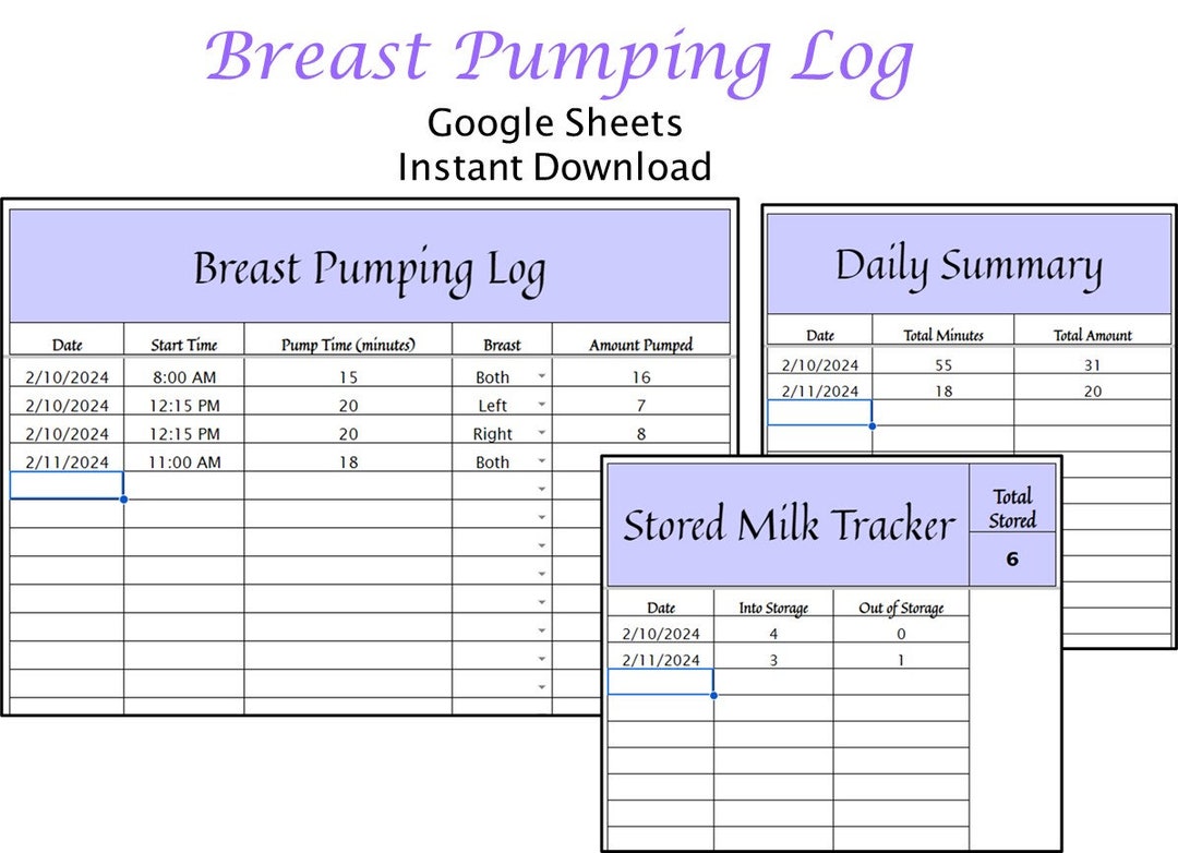 Breast Pumping Log Google Sheets Spreadsheet, Exclusive Pumping Tracker ...