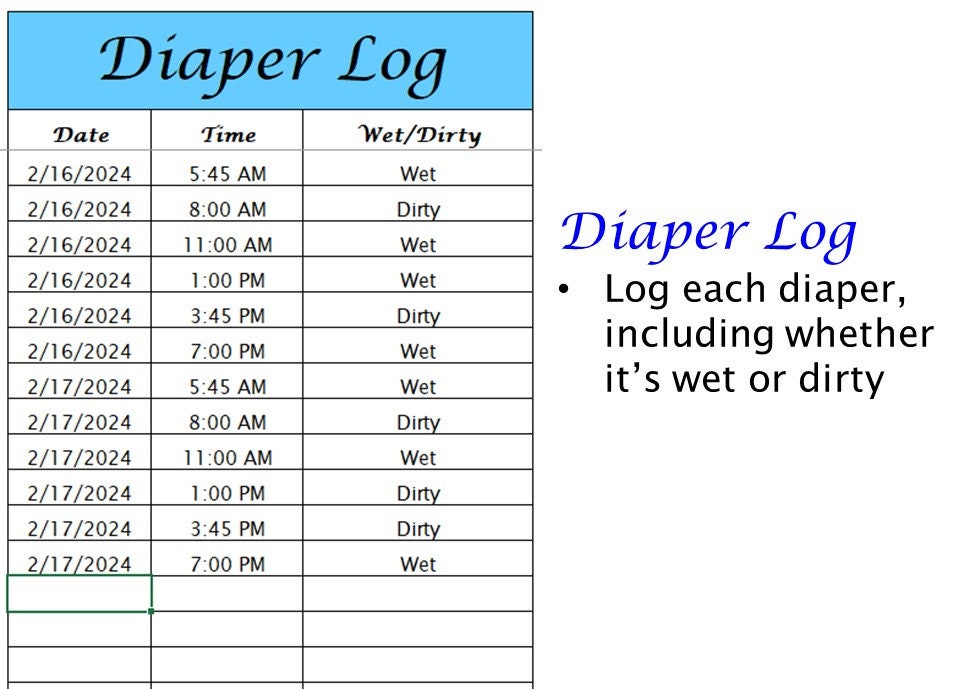 Complete Baby Tracker Excel Spreadsheet, Feeding, Diaper, and Sleep Log ...