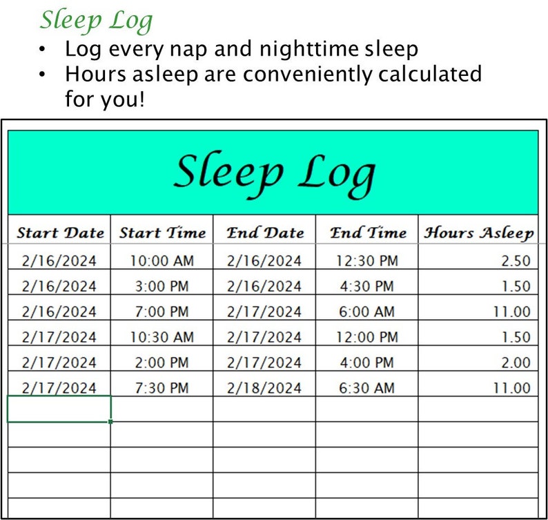 Complete Baby Tracker Excel Spreadsheet, Feeding, Diaper, and Sleep Log ...