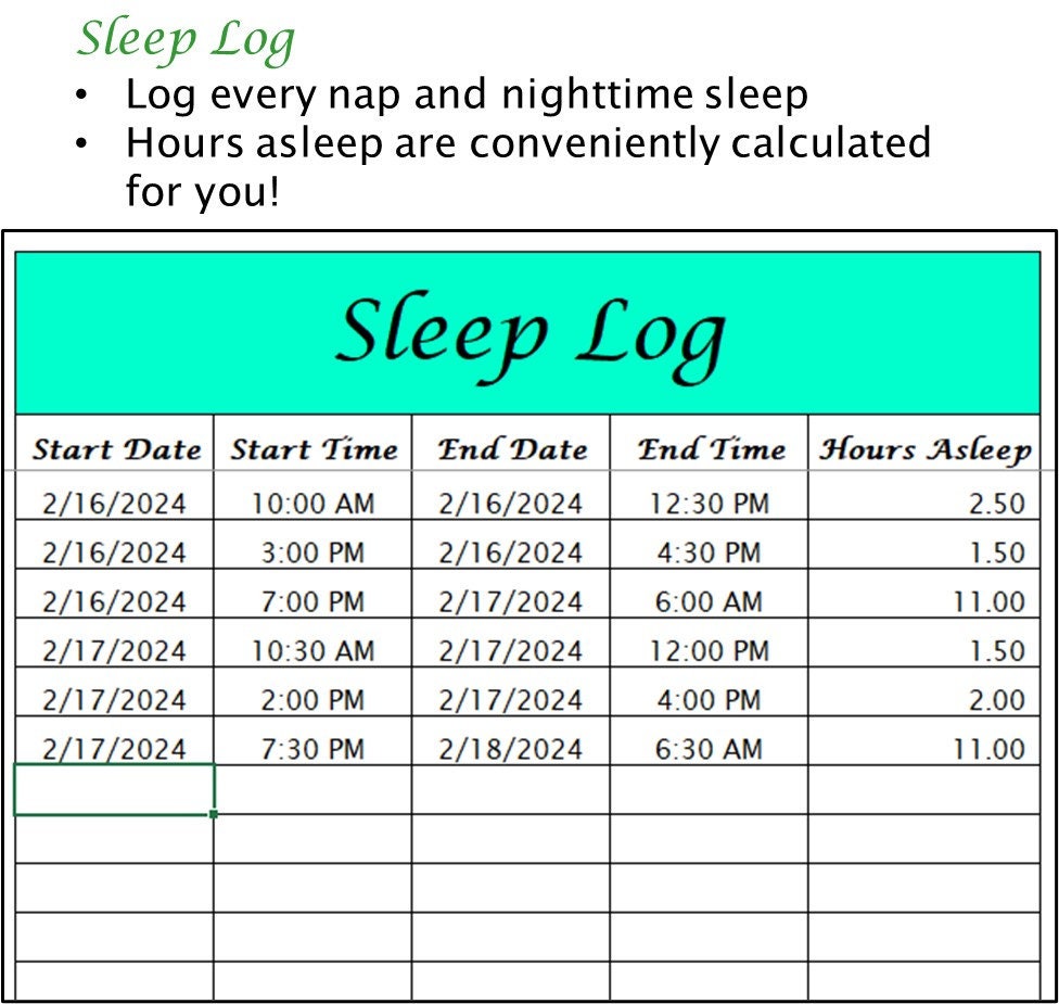 Complete Baby Tracker Excel Spreadsheet, Feeding, Diaper, and Sleep Log ...