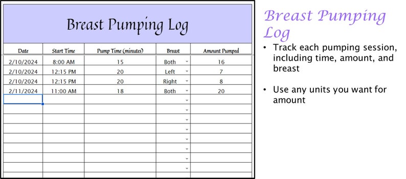 Breast Pumping Log Google Sheets Spreadsheet, Exclusive Pumping Tracker ...