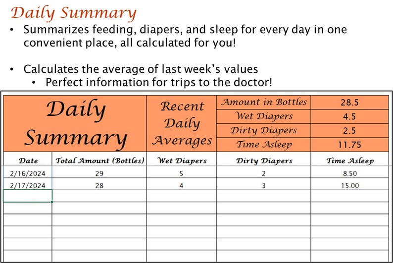 Complete Baby Tracker Excel Spreadsheet, Feeding, Diaper, and Sleep Log ...