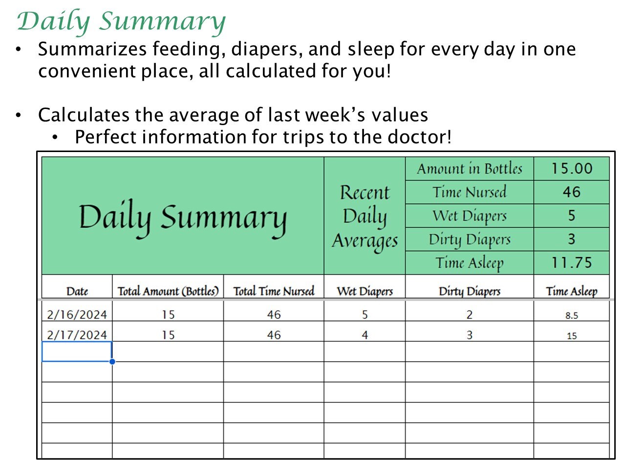 Complete Baby Tracker Google Sheets Spreadsheet, Feeding, Diaper, and ...