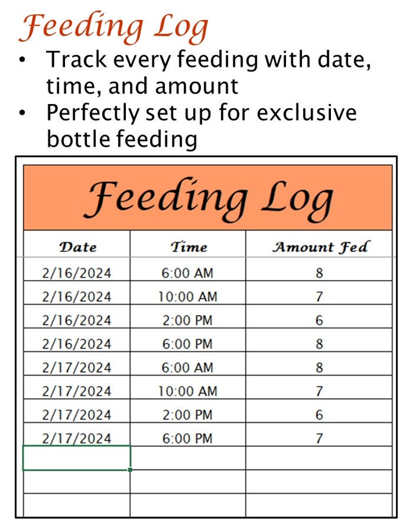Complete Baby Tracker Excel Spreadsheet, Feeding, Diaper, and Sleep Log ...