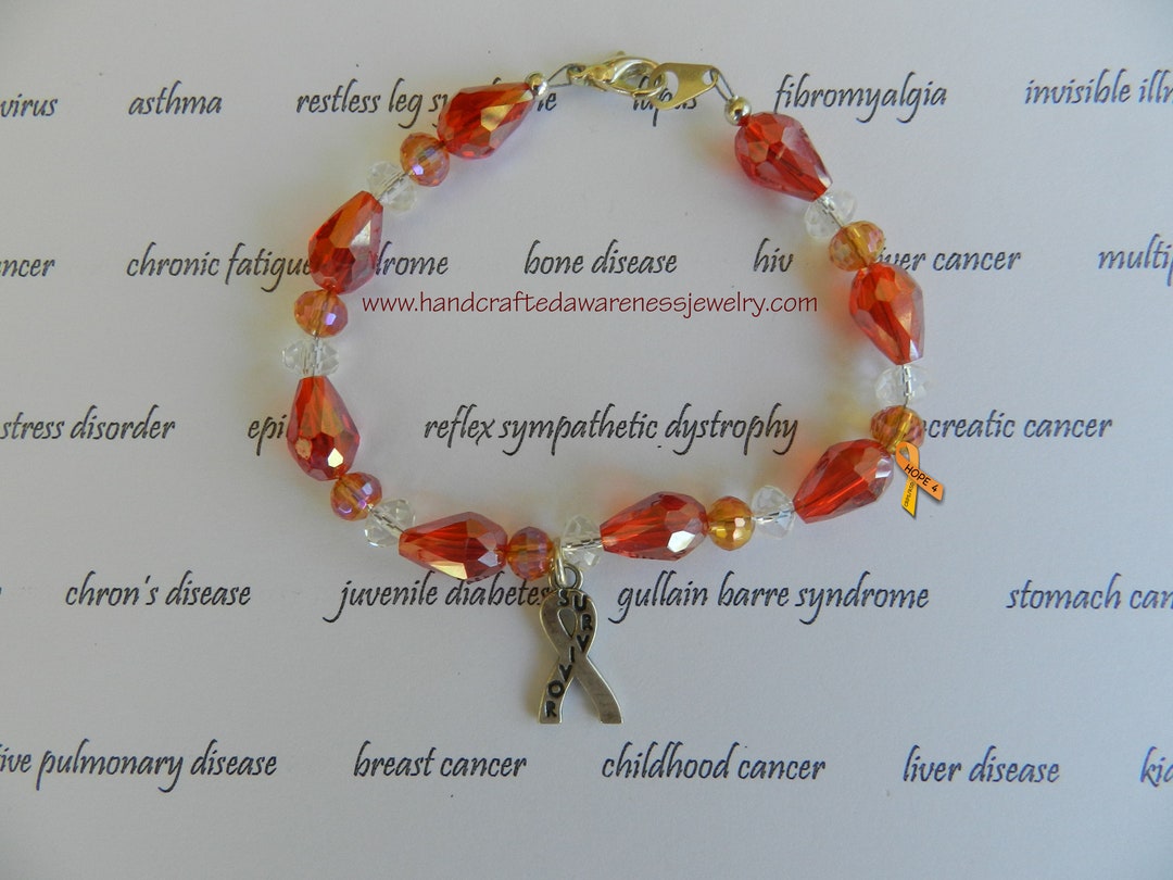 Crystal Survivor Bracelet: Orange & Red Awareness Ribbon Charm - Etsy