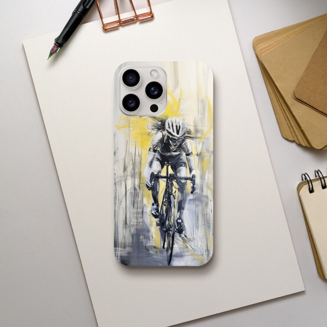 Female Cyclist Charcoal and Yellow Phone Case|slim Case - Etsy
