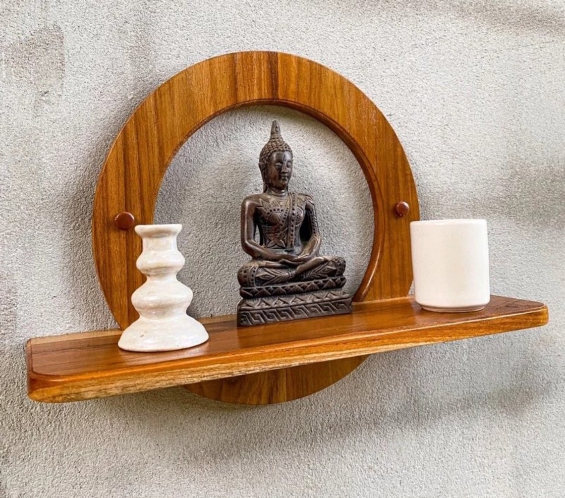 Handcrafted Teak Wood Buddha Amulet Shelf Sacred Wood for Spiritual ...