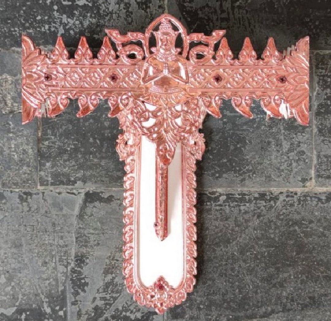 Thai-inspired Carved Wood Buddha Wall Hanging Shelf 9 Inches Wide, 7 ...