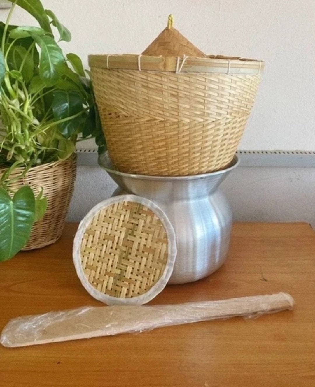 Authentic Southeast Asian Bamboo and Aluminum Sticky Rice Steamer Set 5 ...