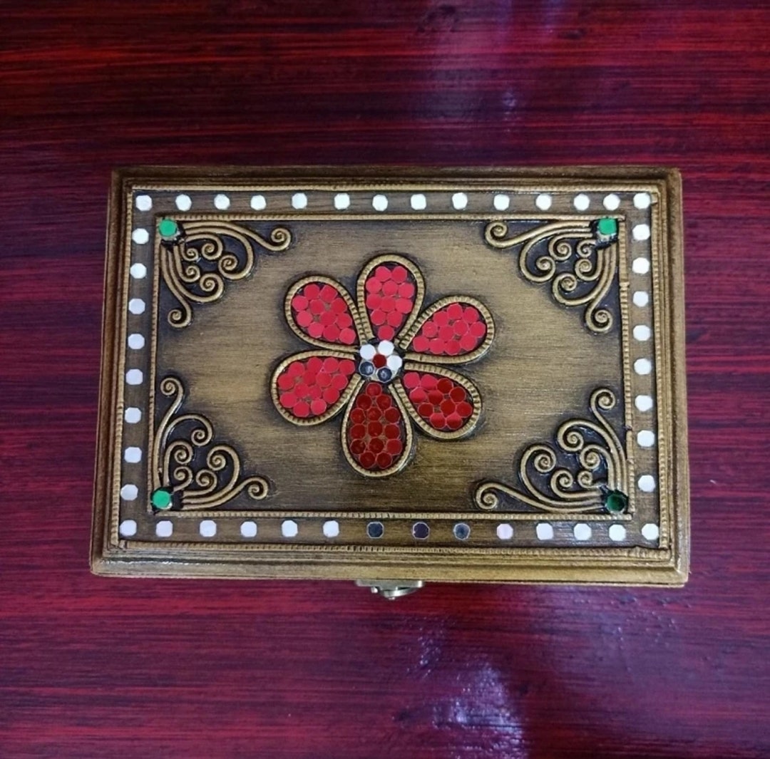 Antique Style Jewelry Box With Stained Glass Decoration Multi-purpose ...