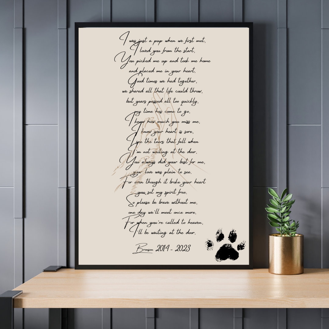 Dog Memorial Gift, Personalised Dog Sympathy Gift, Waiting at the Door ...