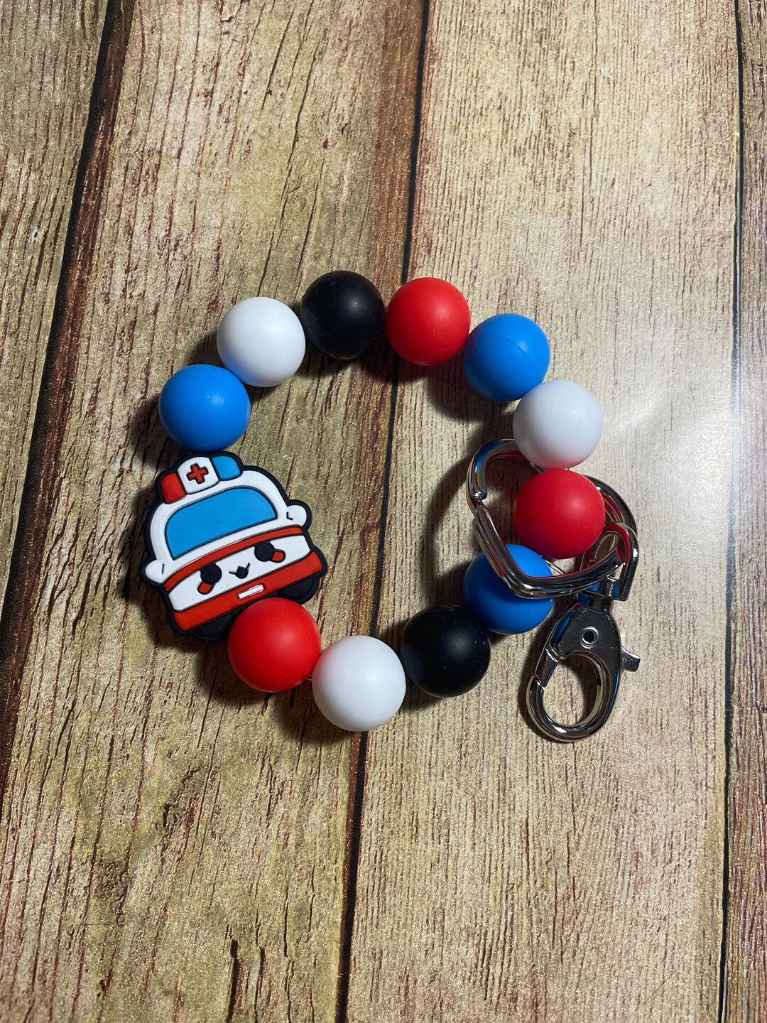 EMS Keychain, EMT, Paramedic Beaded Wristlet Keychain, Dispatch ...