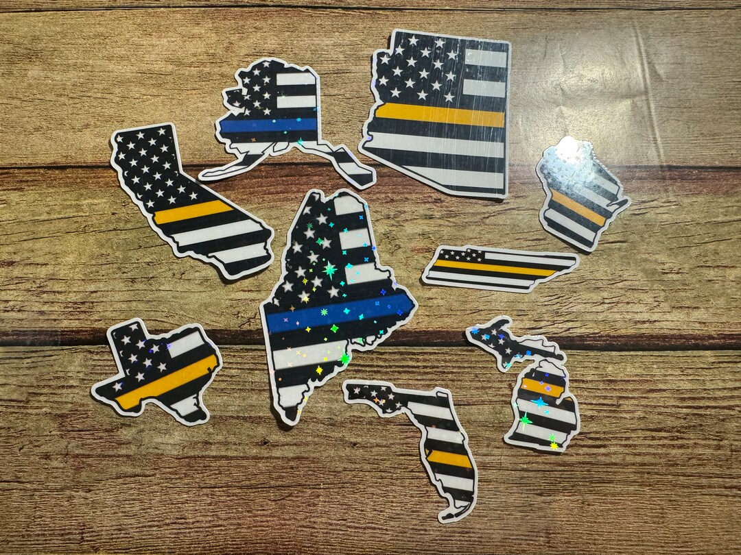 911 State Shaped Dispatch Sticker, Thin Gold Line Sticker, Gifts for ...
