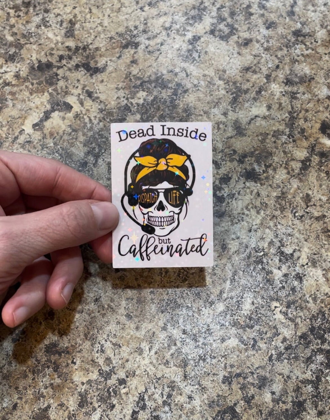 Funny Glitter Dispatch Dead Inside but Caffeinated Skull Sticker With ...