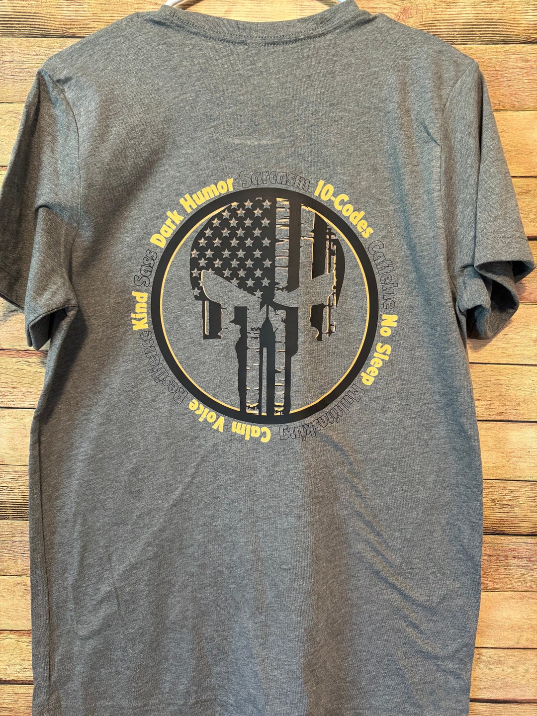 Dispatch Skull Shirt, Thin Gold Line Flag, 911 Dispatcher Shirt, Unisex ...