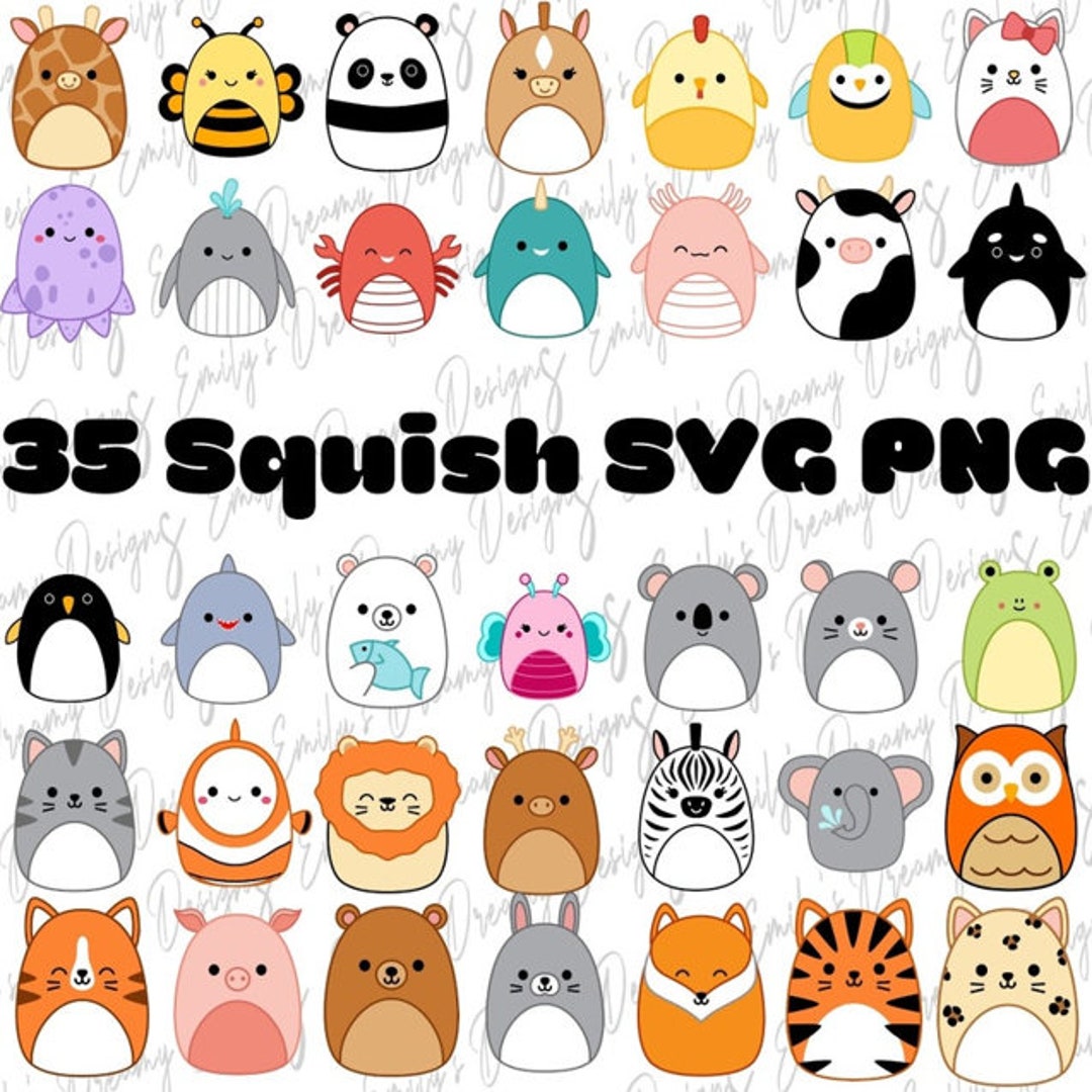 35 Squishmallow Animals PNG SVG Clipart Cricut Designs Bundle Images on ...