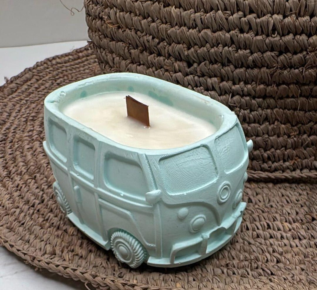 VW Camper Van Candle: Black Cherry Merlot Soy Wax, Concrete Holder - Etsy
