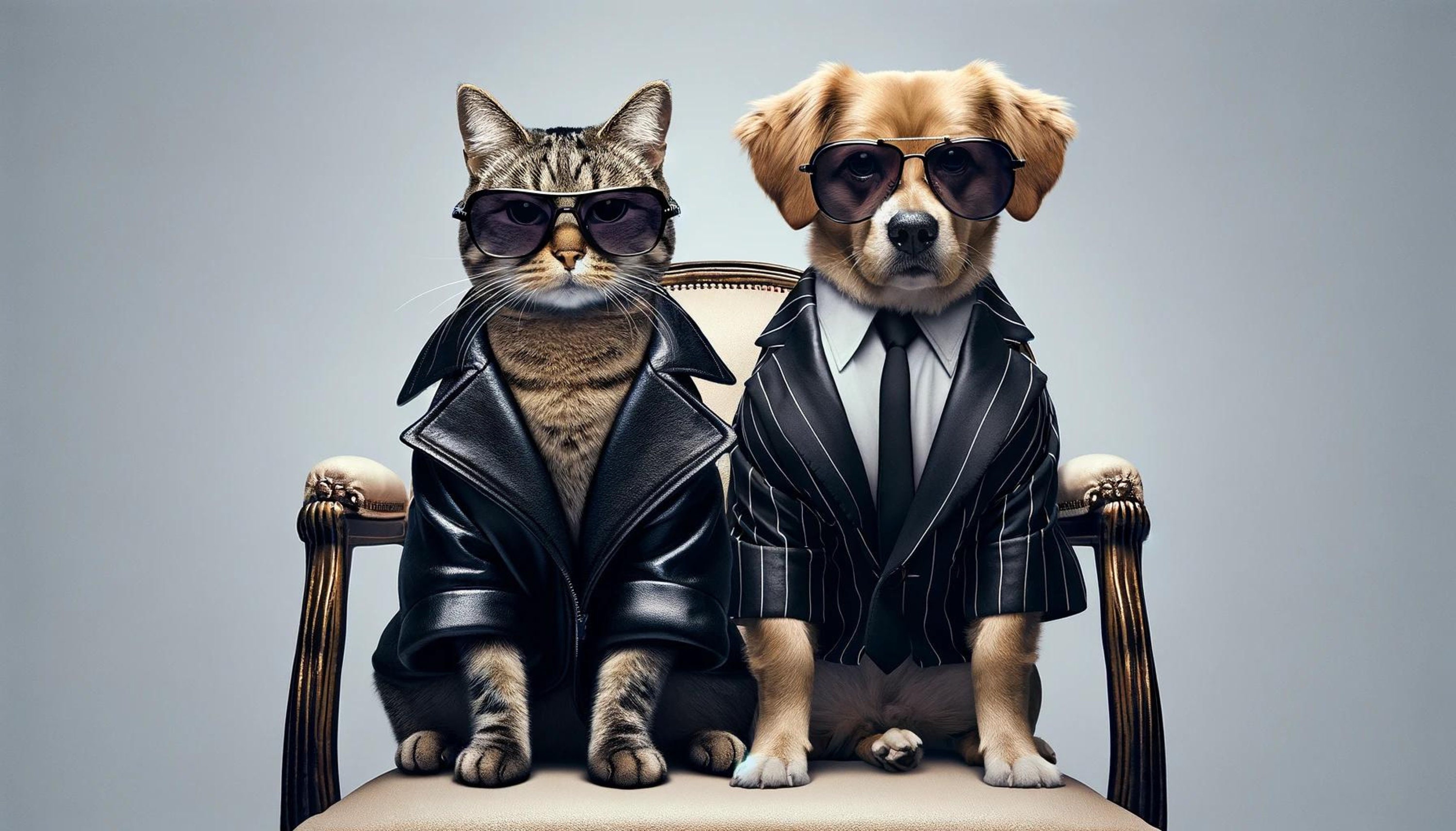 Funny Cat & Dog Boss Art Print, Cartoon Pet Portrait With Sunglasses ...