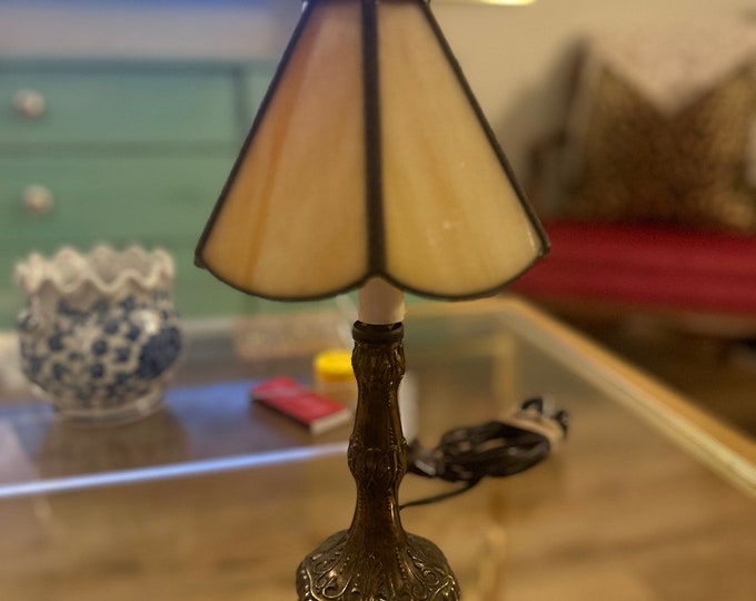 Tiffa Mini Brass Lamp With Stained Glass Shade - Etsy