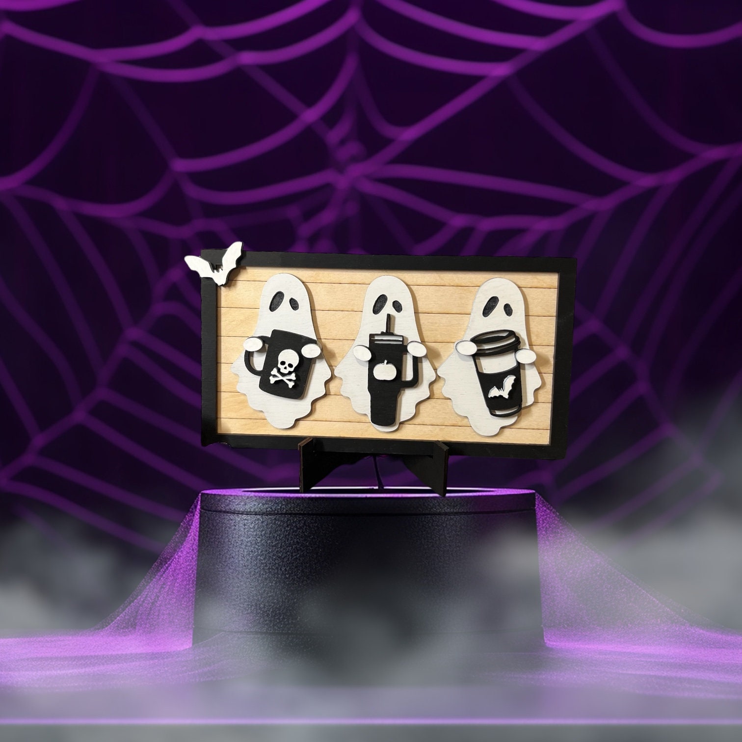 3-D Ghosts Holding Drinks, Coffee Bar Decor, Tiered Tray, Fall Decor ...