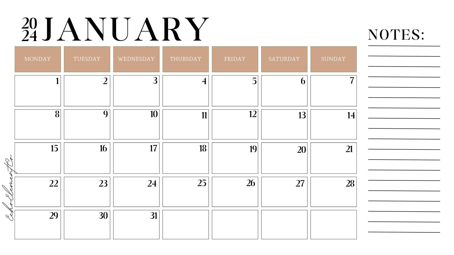 2024 12 Month Printable Online Calendar Elegant - Etsy