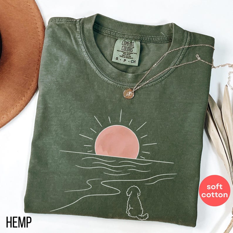Sunset Beach Dog Comfort Colors Tee Cute Line Drawing Dog Mom Shore ...